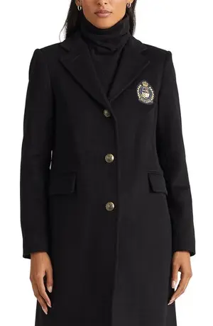 Ralph Lauren Crest Patch Wool-blend Reefer Coat - Black