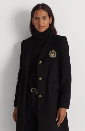 Ralph Lauren Crest Patch Wool-blend Reefer Coat - Black