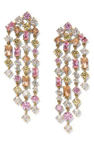 Nadri Sunshower Crystal Cascade Drop Earrings - Gold/pink