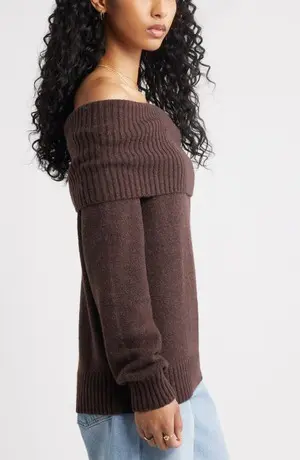 Bp. Off-the-shoulder Sweater - Brown Coffee