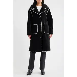 Bernardo Blanket Stitch Fleece Coat - Black/white