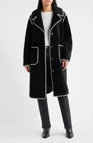 Bernardo Blanket Stitch Fleece Coat - Black/white