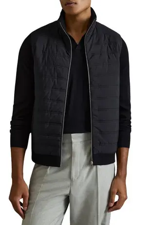 REISS William Mixed Media Vest - Navy