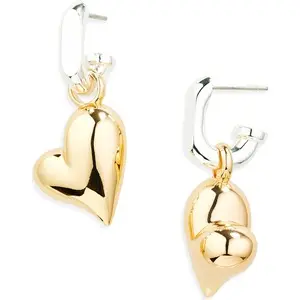 Jenny Bird Puffy Heart Drop Huggie Hoop Earrings - Two-tone