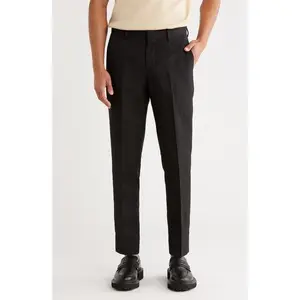 OPEN EDIT Linen Blend Tapered Pants - Black Caviar