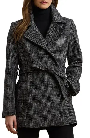 Ralph Lauren Belted Double Breasted Wool Blend Coat