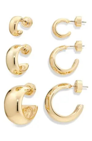 Nordstrom Set Of 3 Polished Dome Hoop Earrings - Gold