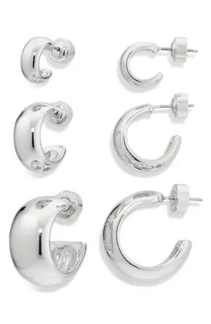 Nordstrom Set Of 3 Polished Dome Hoop Earrings - Silver