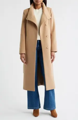 Sam Edelman Stand Collar Wrap Coat - Camel
