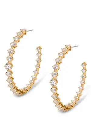 Nadri Sunshower Crystal Hoop Earrings - Gold/clear