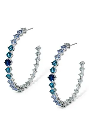 Nadri Sunshower Crystal Hoop Earrings - Rhodium/blue