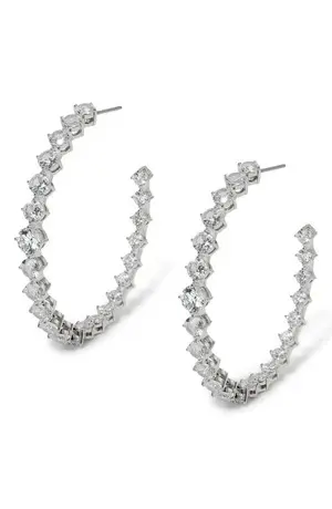 Nadri Sunshower Crystal Hoop Earrings - Rhodium/clear