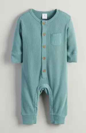 Nordstrom Waffle Knit Cotton Romper - Teal Arctic
