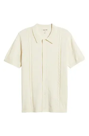 OPEN EDIT Cable Detail Short Sleeve Cardigan - Ivory Dove