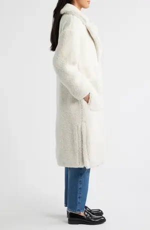 Bcbgmaxazria Notch Collar Faux Shearling Long Coat - Cream
