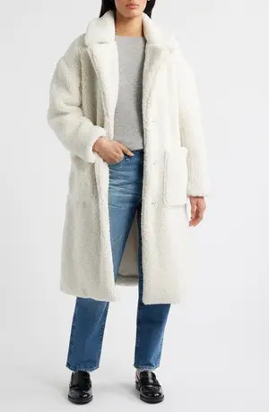 Bcbgmaxazria Notch Collar Faux Shearling Long Coat - Cream