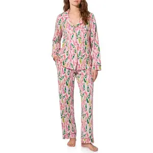 BEDHEAD PAJAMAS Print Stretch Organic Cotton Jersey Long Pajamas Wine Tour