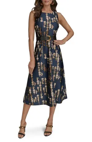 Abstract Print Belted Midi Dresses