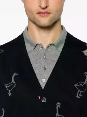 Thom Browne Intarsia-knit Virgin Wool Cardigan - Blue
