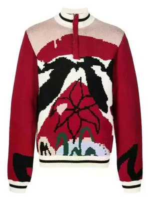 BETHANY WILLIAMS Abstract-floral Half-zip Sweater - Red