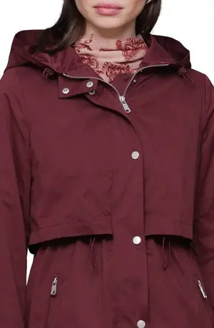 Avec Les Filles Hooded Maxi Rain Anorak - Burgundy