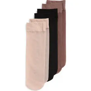 Nordstrom 3-pack Sheer Ankle Socks - Black- Sand- Brown
