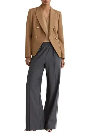 REISS Gigi Double Breasted Twill Blazer - Camel
