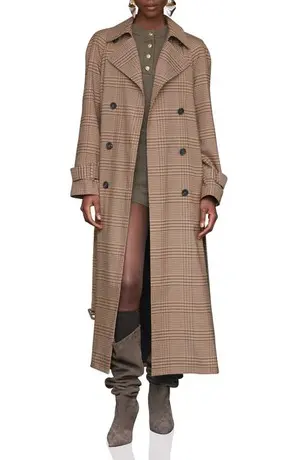 Women's Plaid Double-Breasted Trench Coats