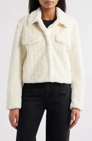 Bernardo Faux Shearling Crop Trucker Jacket - Cream