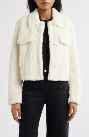 Bernardo Faux Shearling Crop Trucker Jacket - Cream