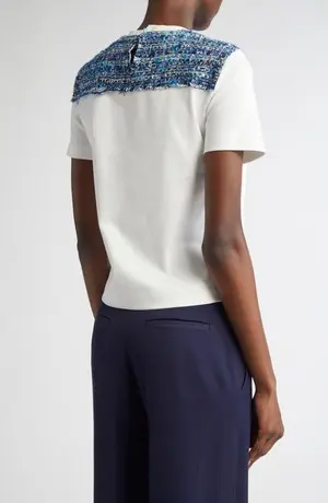 St. John Jersey T-shirt With Tweed Detail