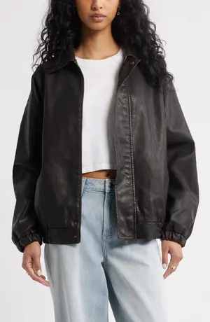 Bp. Oversized Faux Leather Jacket - Brown