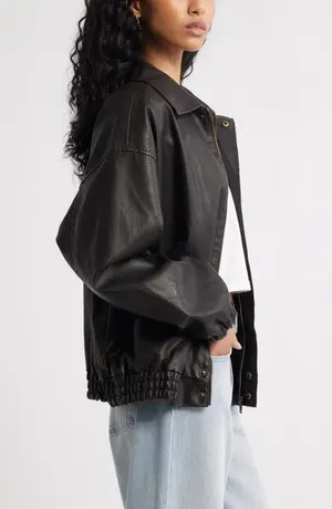 Bp. Oversized Faux Leather Jacket - Brown