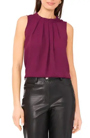 Vince Camuto Pleated Mock Neck Sleeveless Top - Pickled Beet
