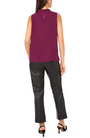 Vince Camuto Pleated Mock Neck Sleeveless Top - Pickled Beet