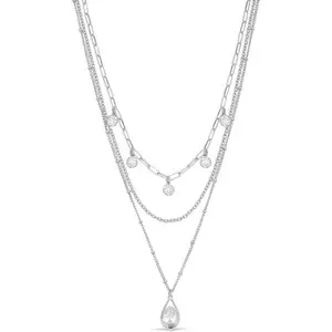 Ettika Seraphine Triple Strand Layered Necklace - Clear And Silver