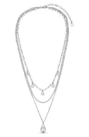 Ettika Seraphine Triple Strand Layered Necklace - Clear And Silver