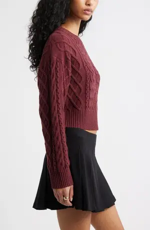 Bp. Cable Pullover Sweater - Burgundy Tannin