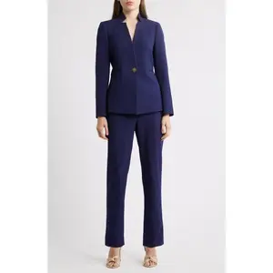 TAHARI ASL Notch Neck Long Sleeve Jumpsuit - Midnight Navy