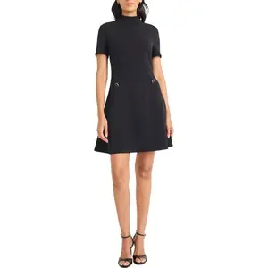 Maggy London Patch Pocket Short Sleeve Crepe Minidress - Black