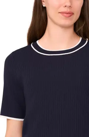 Halogen Tipped Short Sleeve Crewneck Sweater - Navy Depths