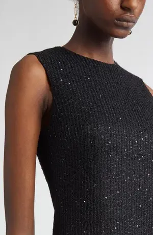 St. John Sequin Tweed Knit Sleeveless Dress