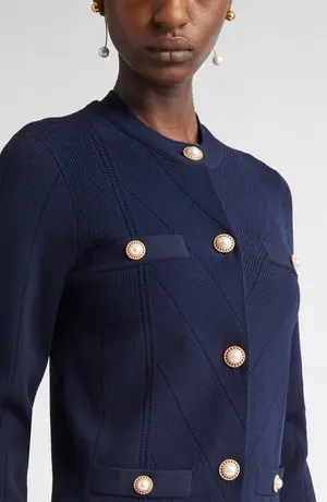 St. John Pointelle Knit Jacket - Navy