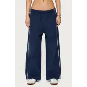 EDIKTED Contrast Piping Wide-leg Sweatpants - Navy