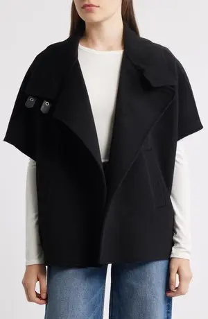 Michael Kors Double Face Wool Blend Cape - Black