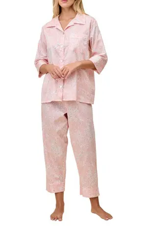 PAPINELLE Cheri Blossom Crop Cotton Sateen Pajamas - Pink