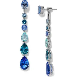 Nadri Sunshowere Crystal Front/back Earrings - Rhodium/ Blue
