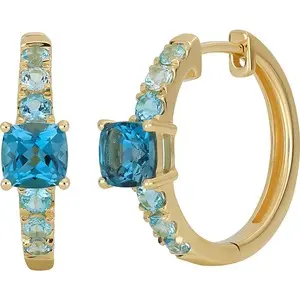 Bony Levy 14k Gold Gemstone Hoop Earrings - 14k Yellow Gold Blue Topaz