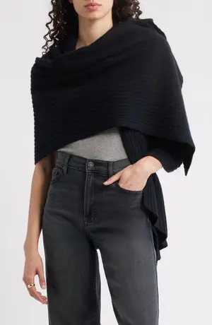 Nordstrom Rib Cashmere Travel Wrap - Black