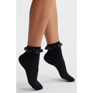 CASA CLARA Amora Ruffle Ankle Socks - Black